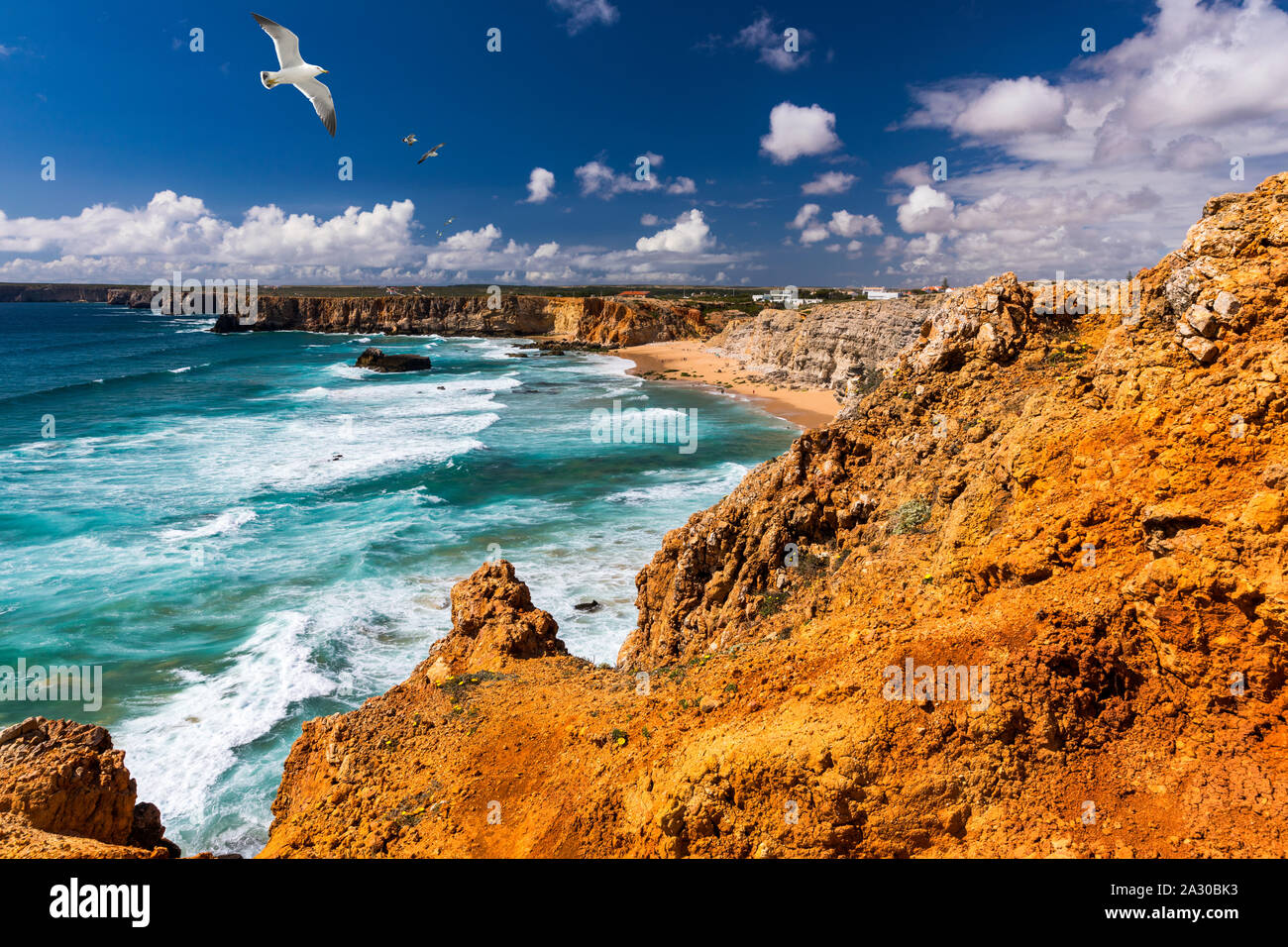 Panorama view of Praia do Tonel (Tonel beach) in Cape Sagres, Algarve ...