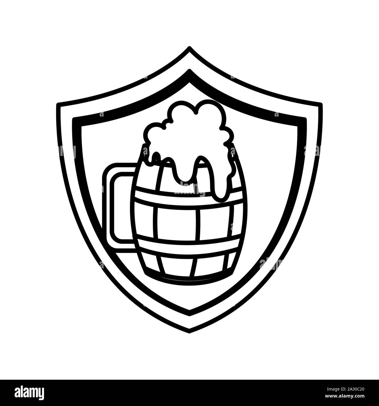 silhouette of wooden beer mug with shield in white background vector ...