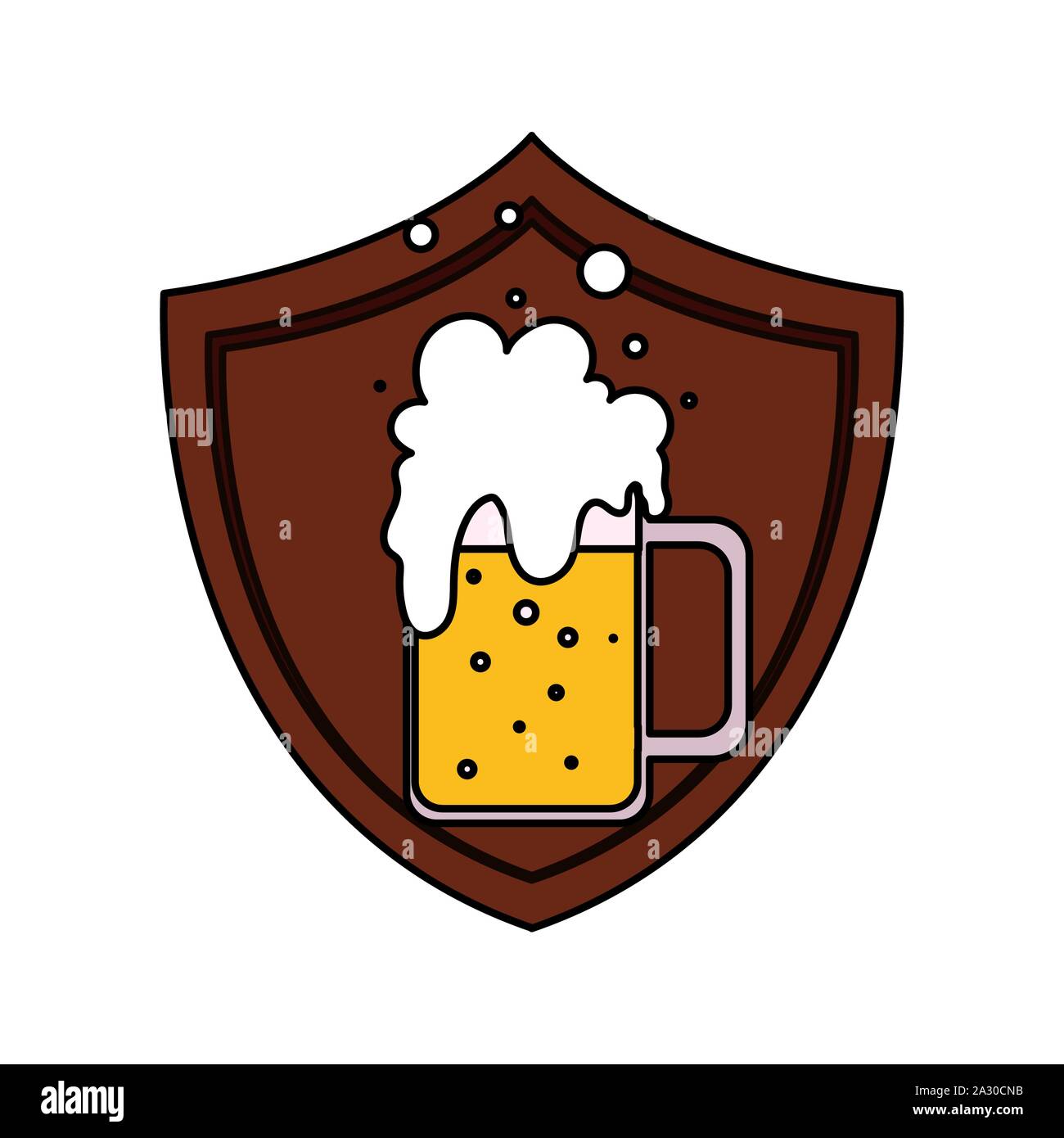 mug of beer with wooden shield in white background vector illustration ...
