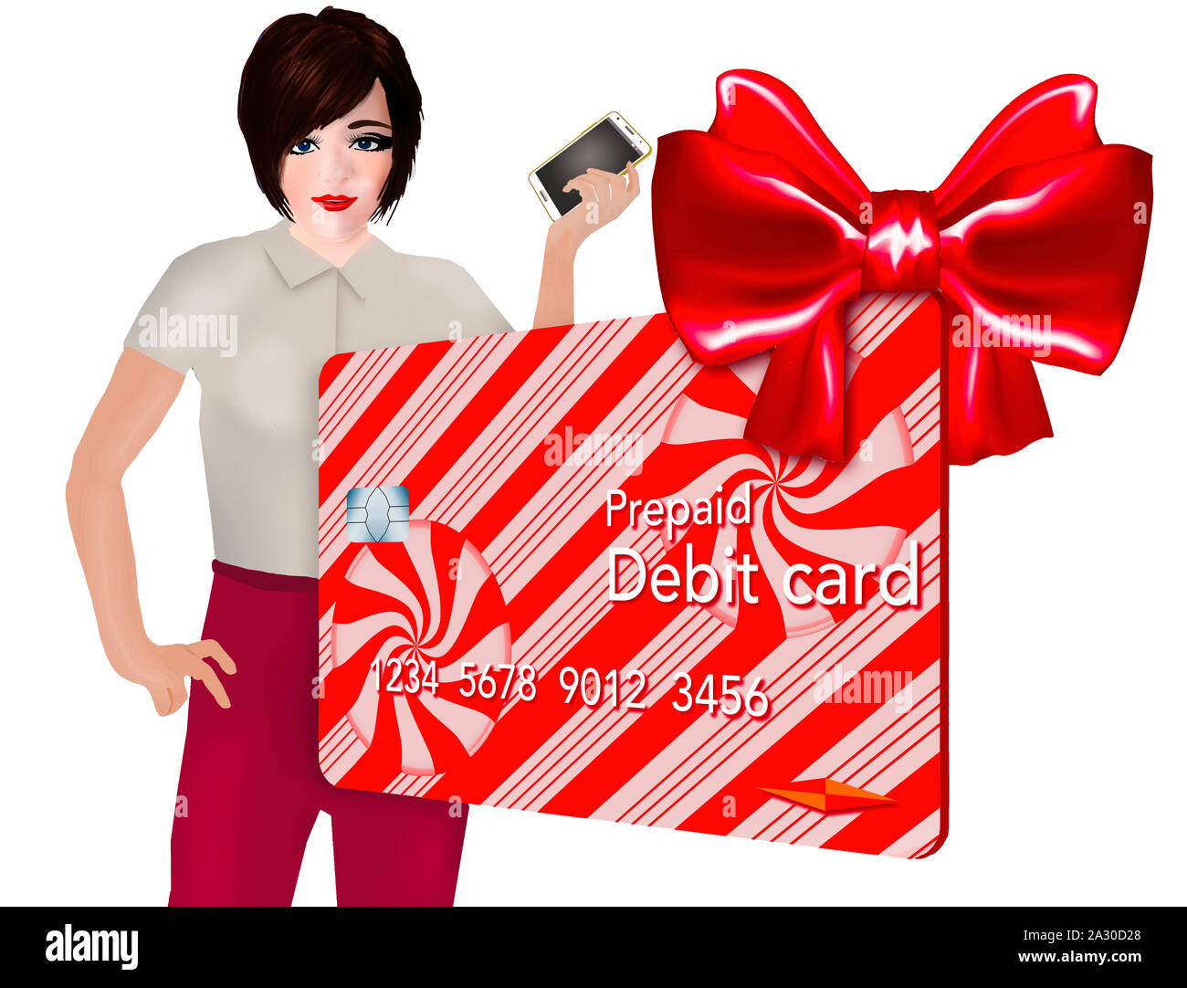 A prepaid debit card with a holiday candy stripe design is seen ...