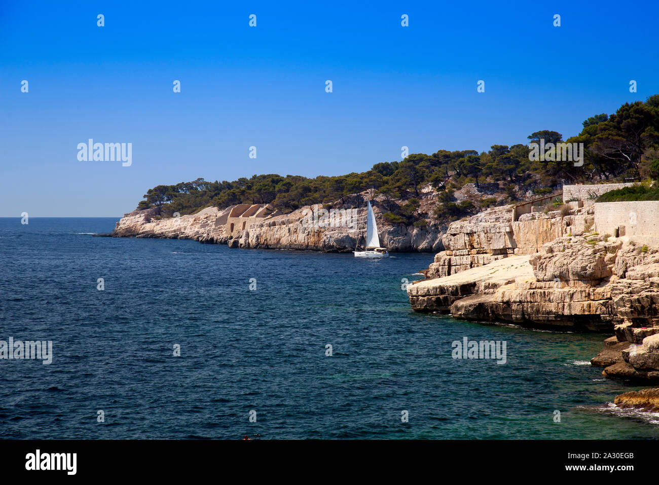 Felsenküste bei Port Pin, Calanque de Port Pin, Provence, Frankreich ...
