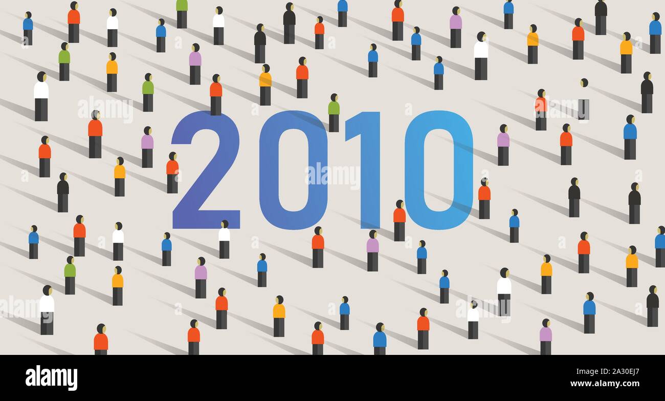 Year 2010 text among crowd large diverse audience together group of ...