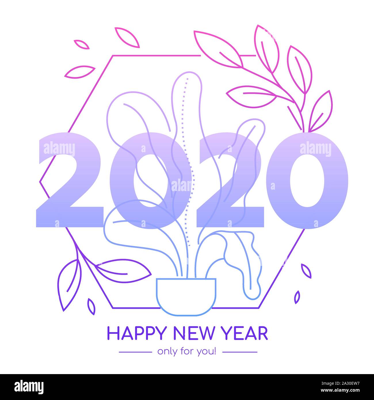Happy New Year 2020 celebration lineart banner template Stock Vector ...