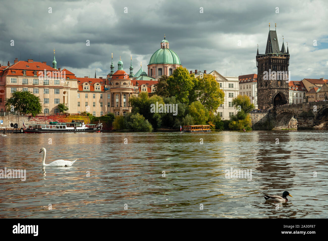 Autumn afternoon on Vltava river in Prague Stock Photo - Alamy