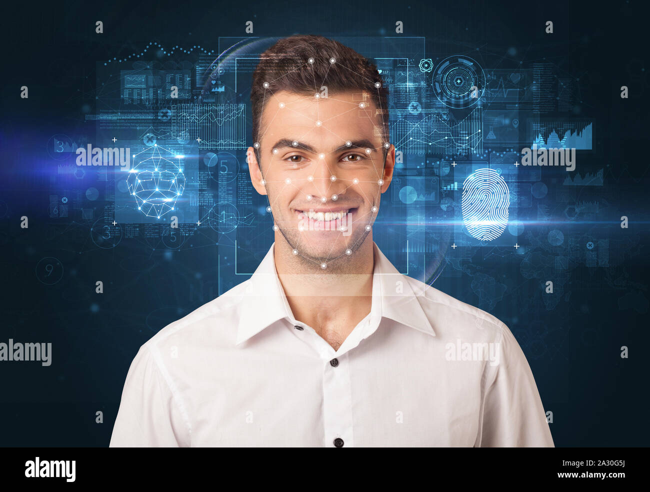 Biometric verification - face and fingerprint detection concept Stock ...