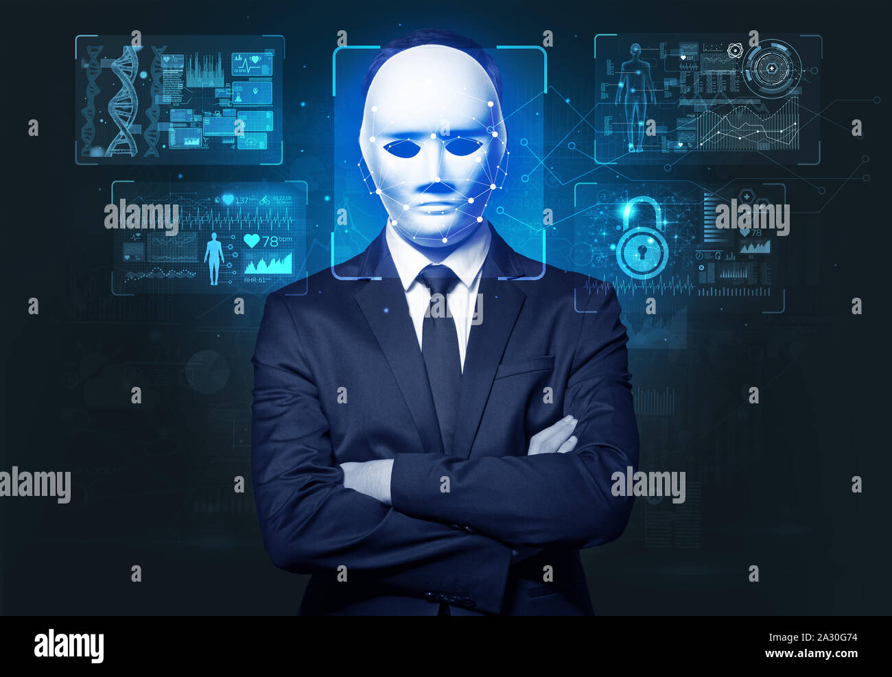 Biometric verification - young man face recognition Stock Photo - Alamy