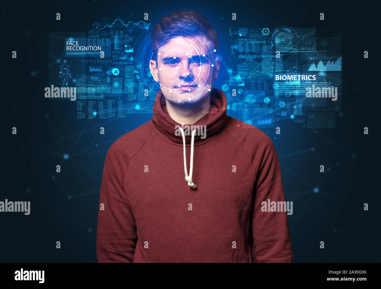Biometric verification - young man face recognition concept Stock Photo ...