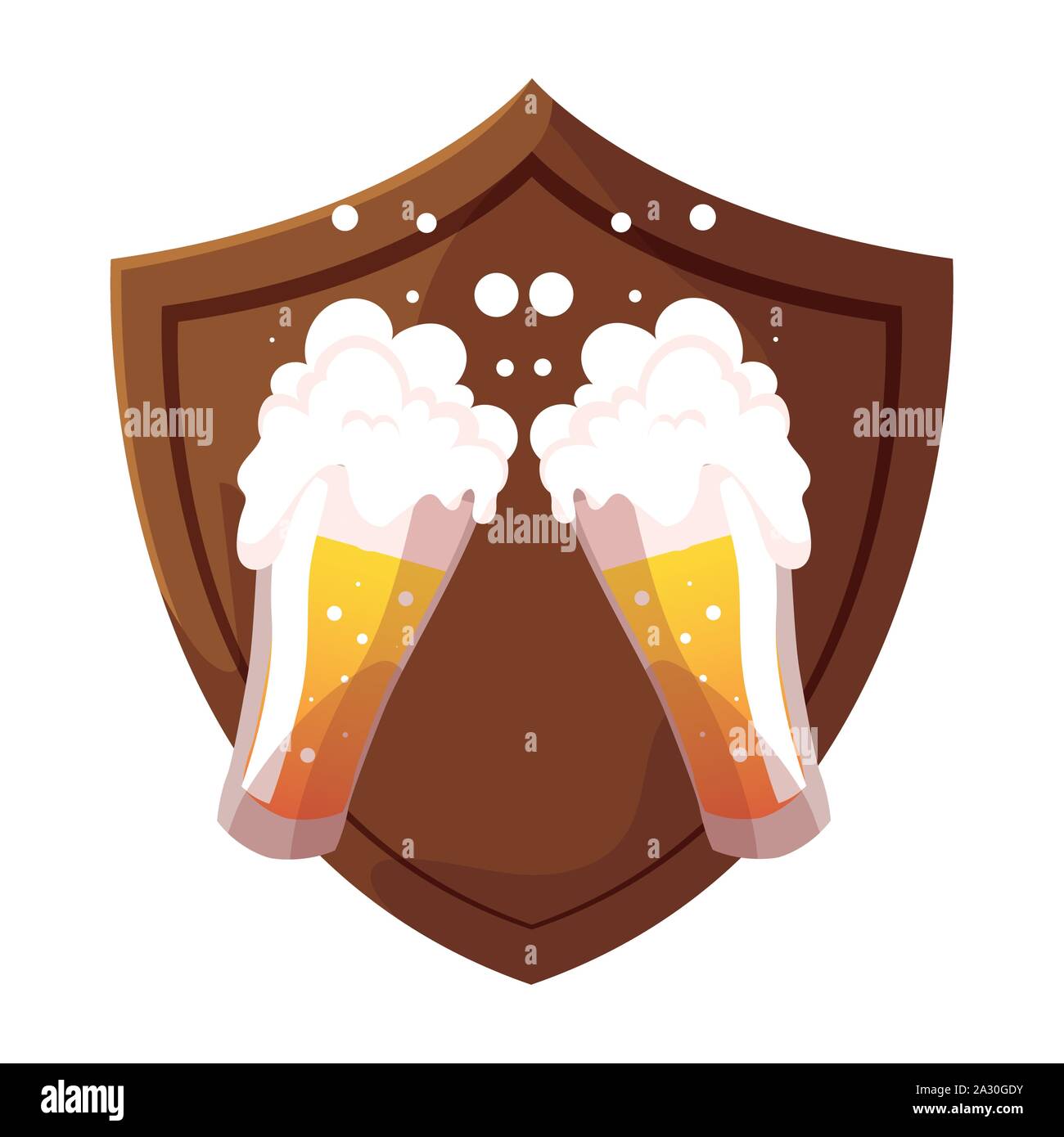 mug of beer with wooden shield in white background vector illustration ...