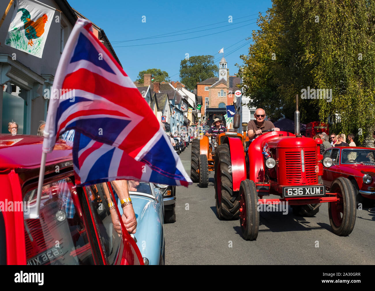 Parade of tractors at the Bishop's Castle Michaelmas Fair, Shropshire ...