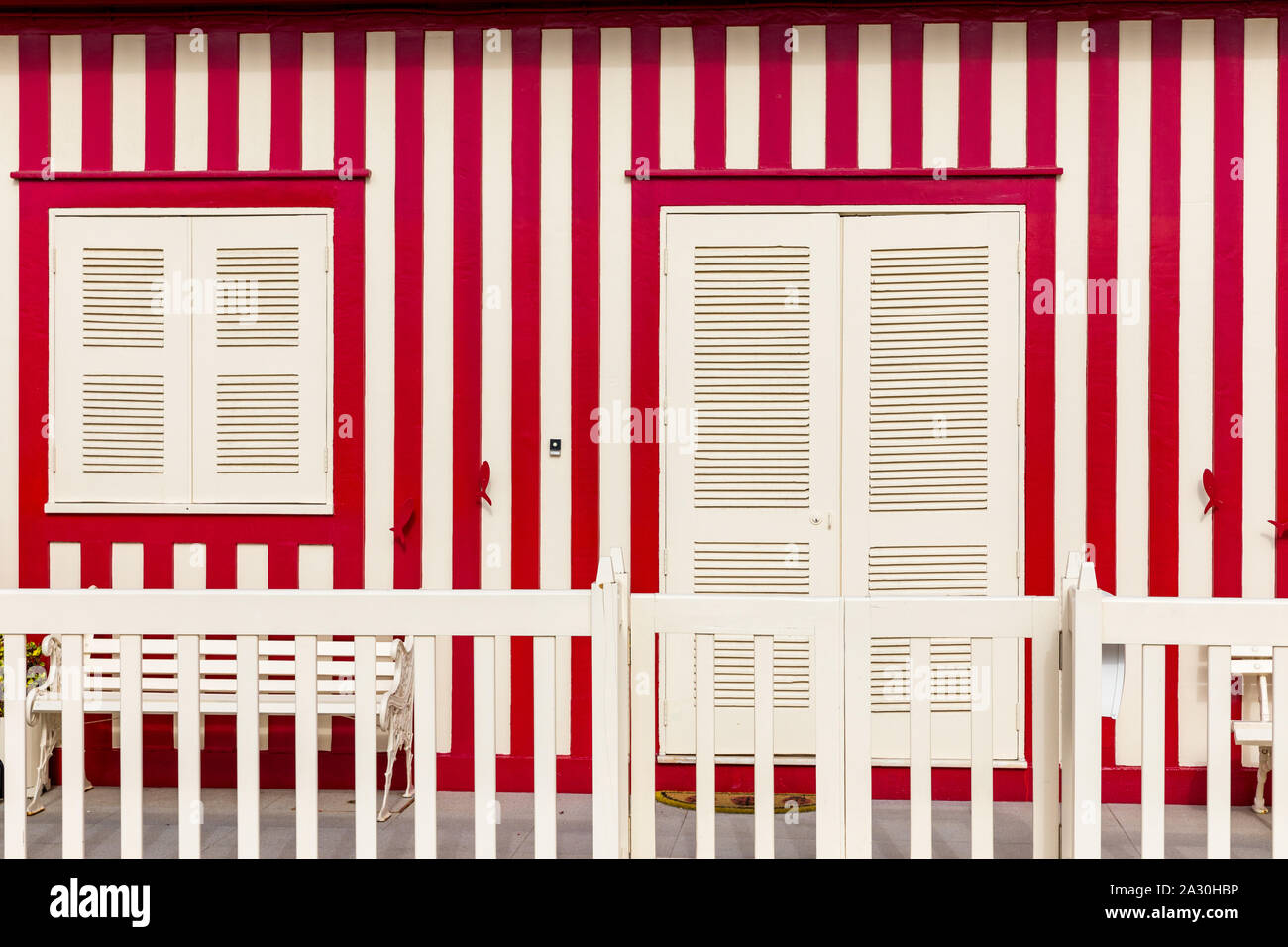 Colored Windows of "Costa Nova do Prado", Portugal. Windows in typical ...