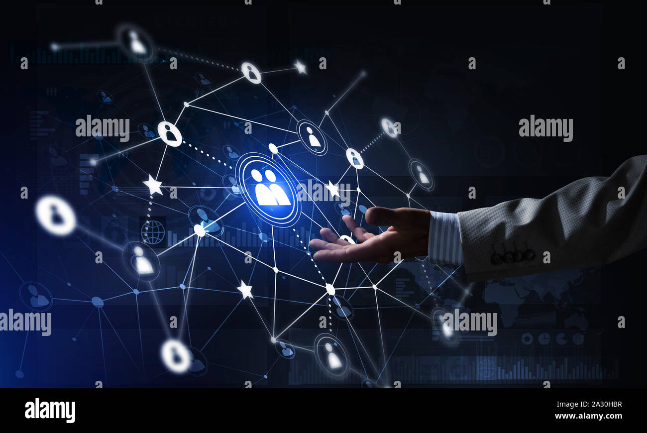 Background conceptual image with social connection lines on dark ...