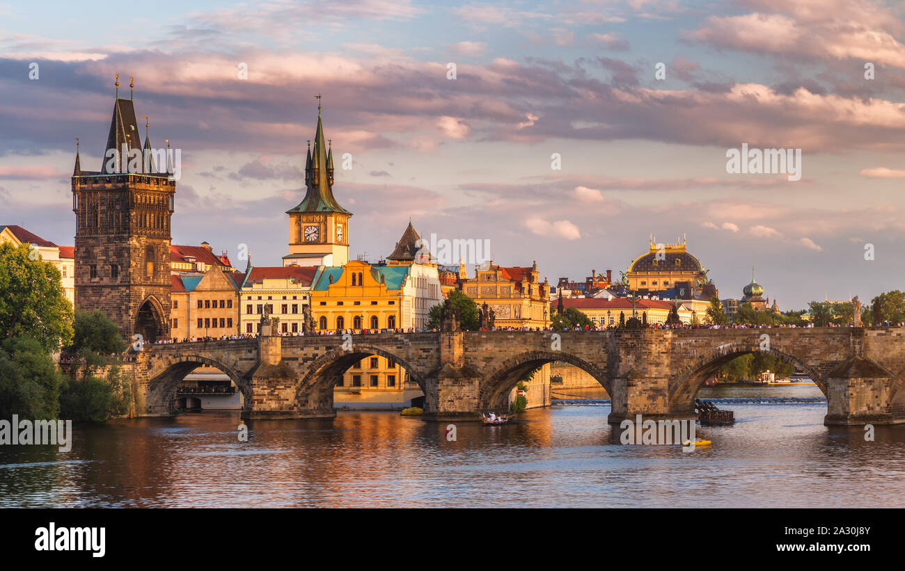 Famous iconic image of Charles bridge, Prague, Czech Republic. Concept ...