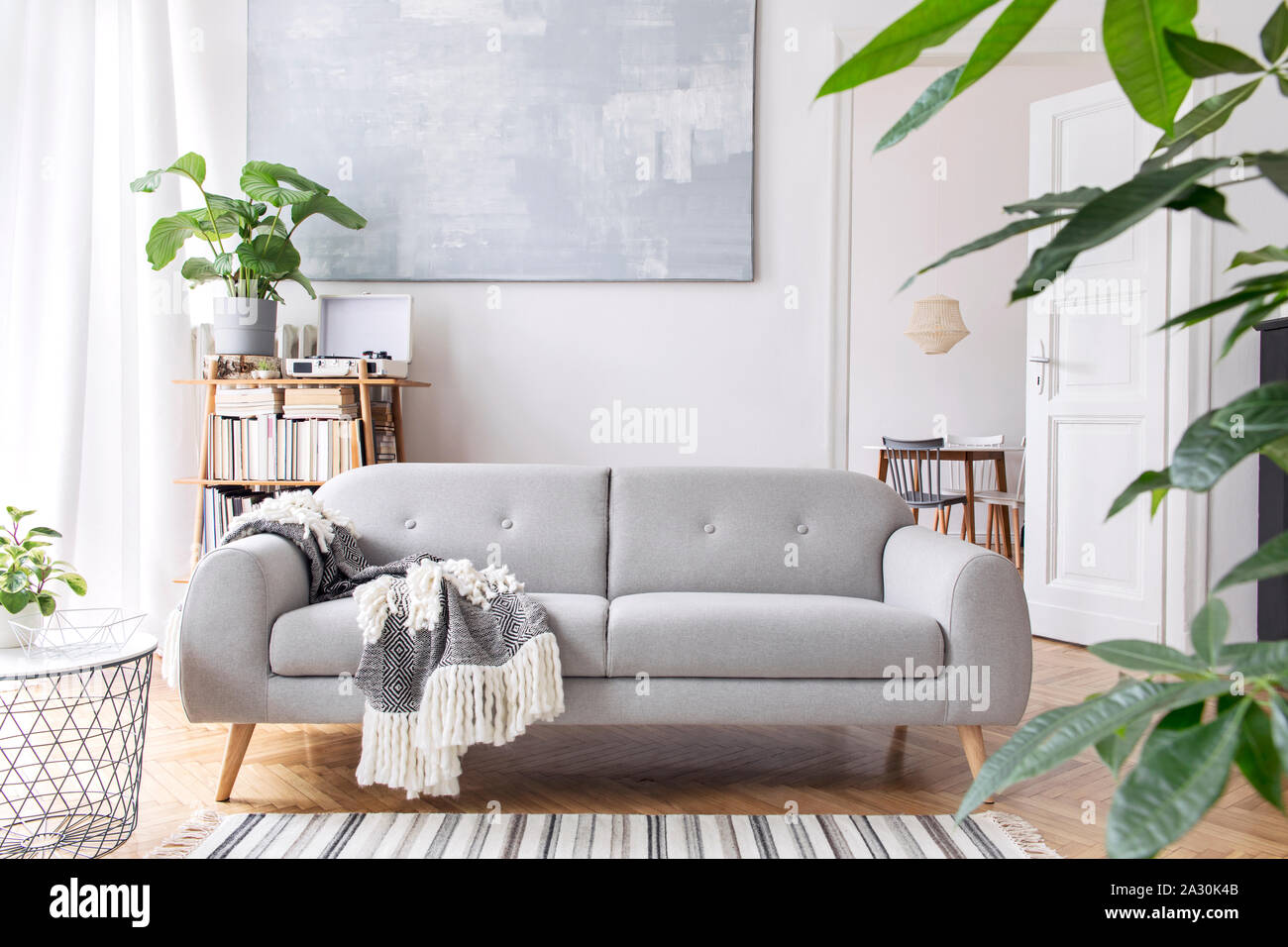 Stylish interior design of open space at nice apartment Stock Photo - Alamy