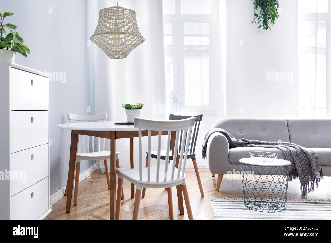 Stylish interior design of open space at nice apartment Stock Photo - Alamy