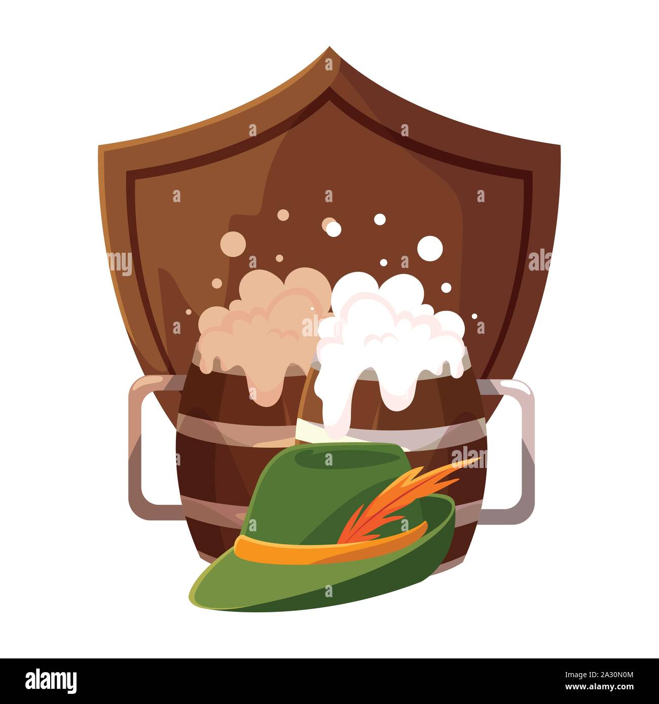 wooden beer mug with german hunting hat in white background vector ...