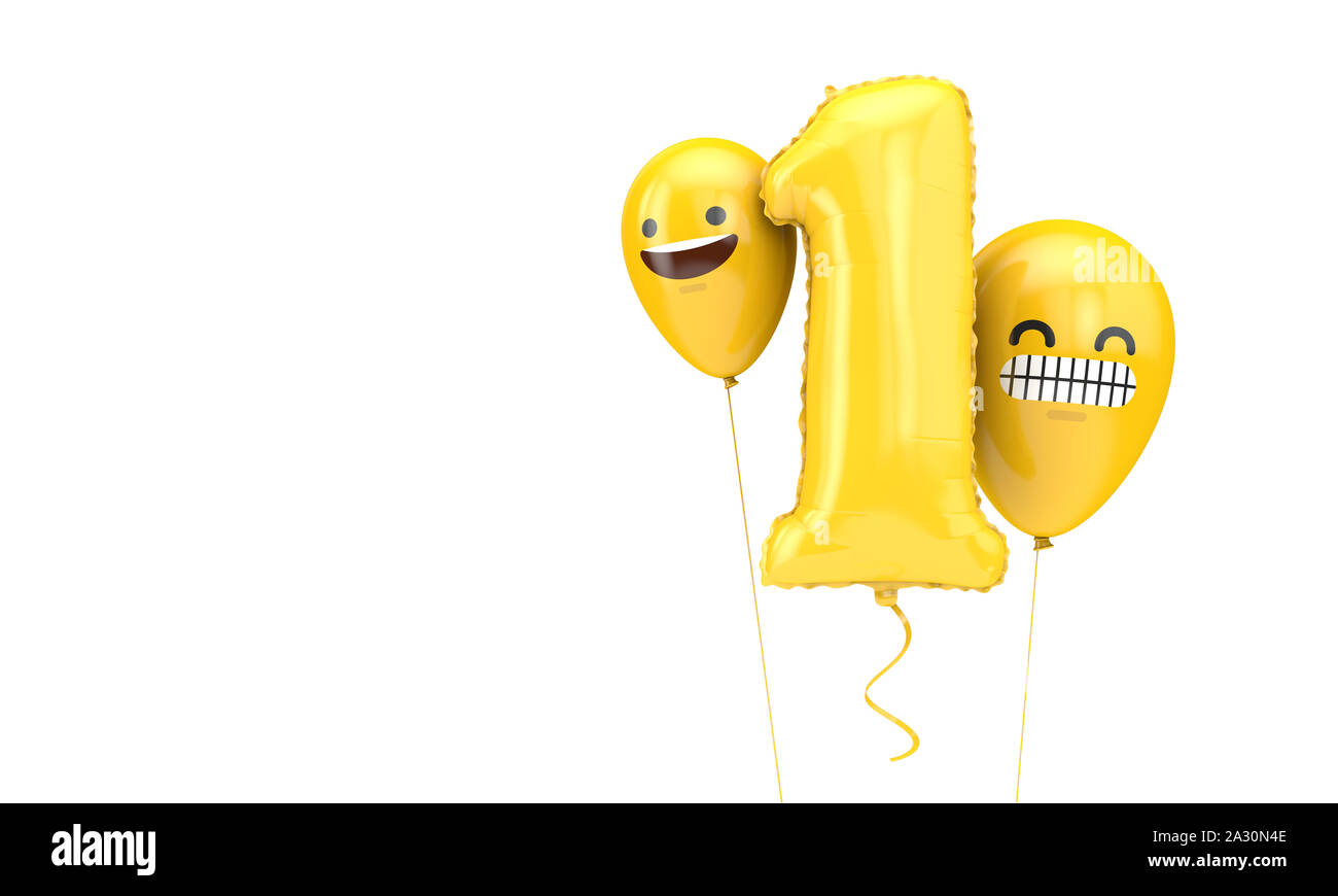 Number 1 birthday ballloon with emoji faces balloons. 3D Render Stock ...