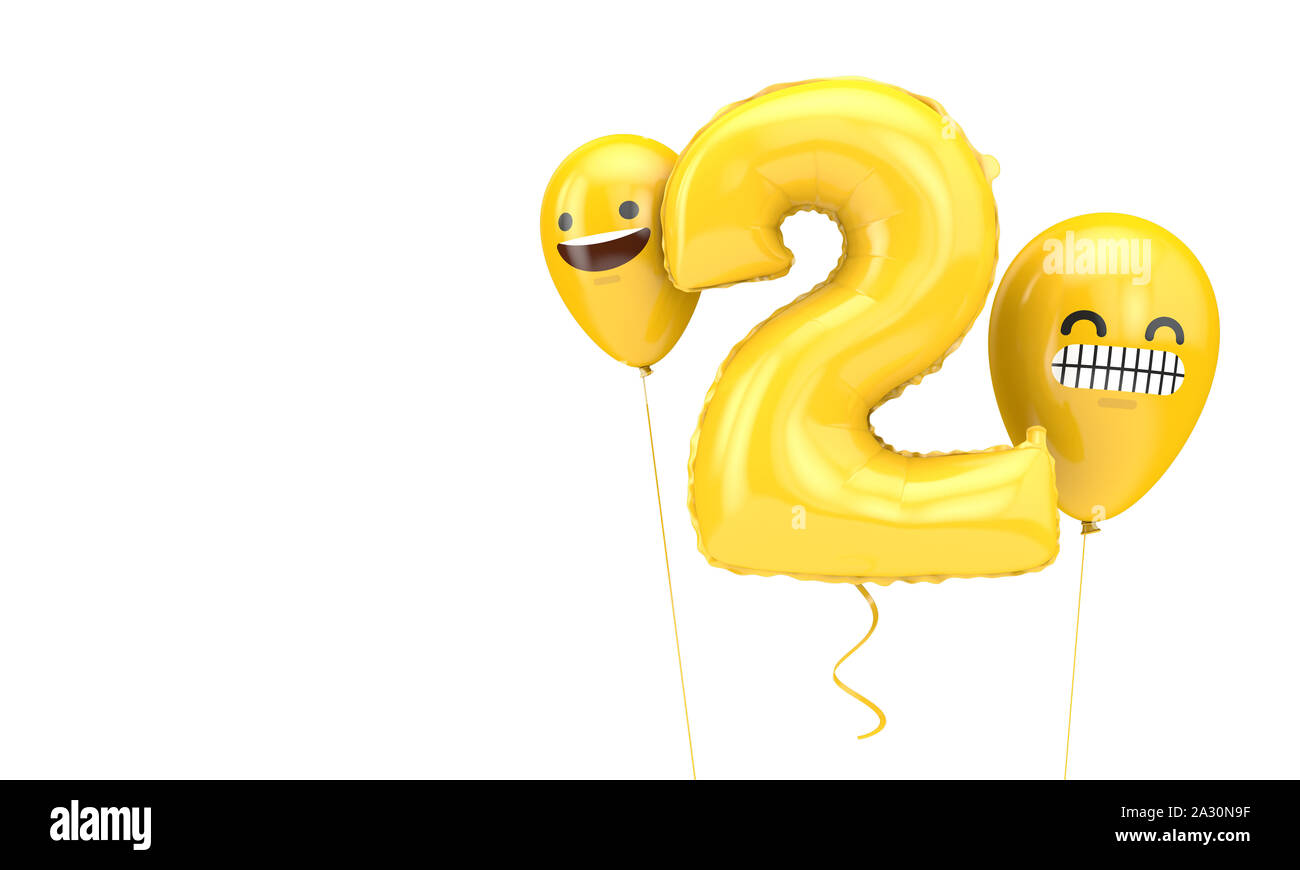 Number 2 birthday ballloon with emoji faces balloons. 3D Render Stock ...