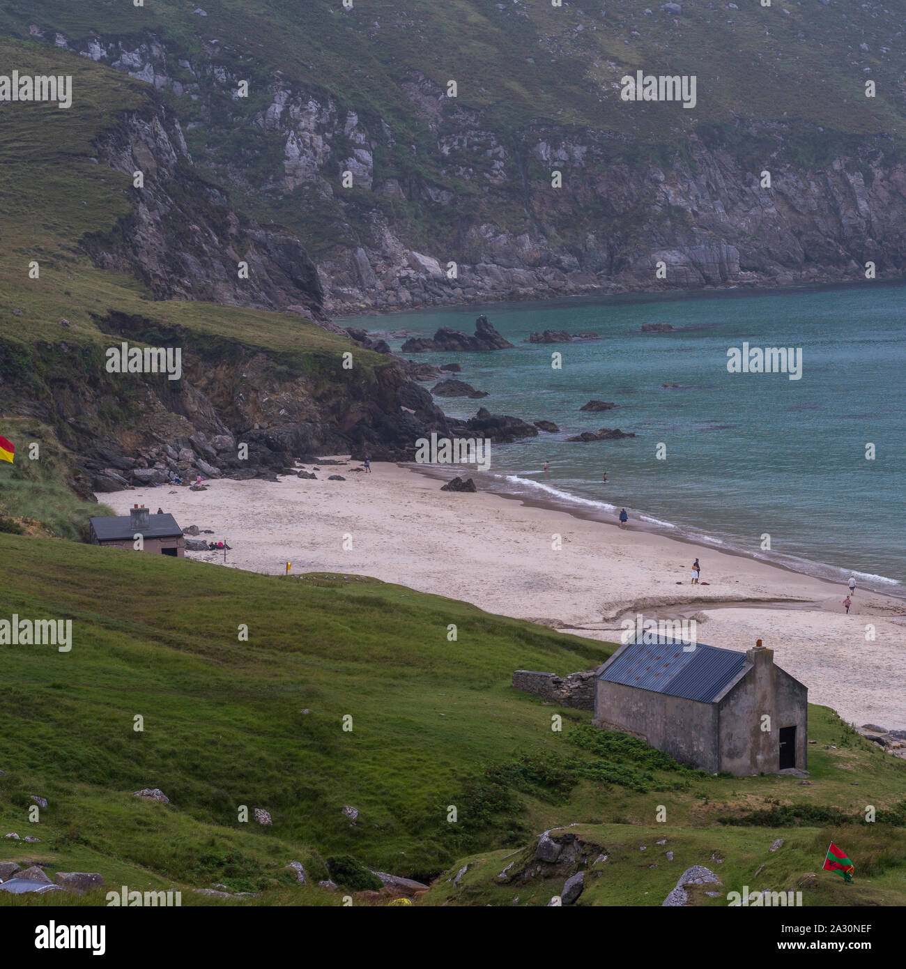 Tourists on the beach, Keem Bay, Achill Head Hike, Achill Island ...