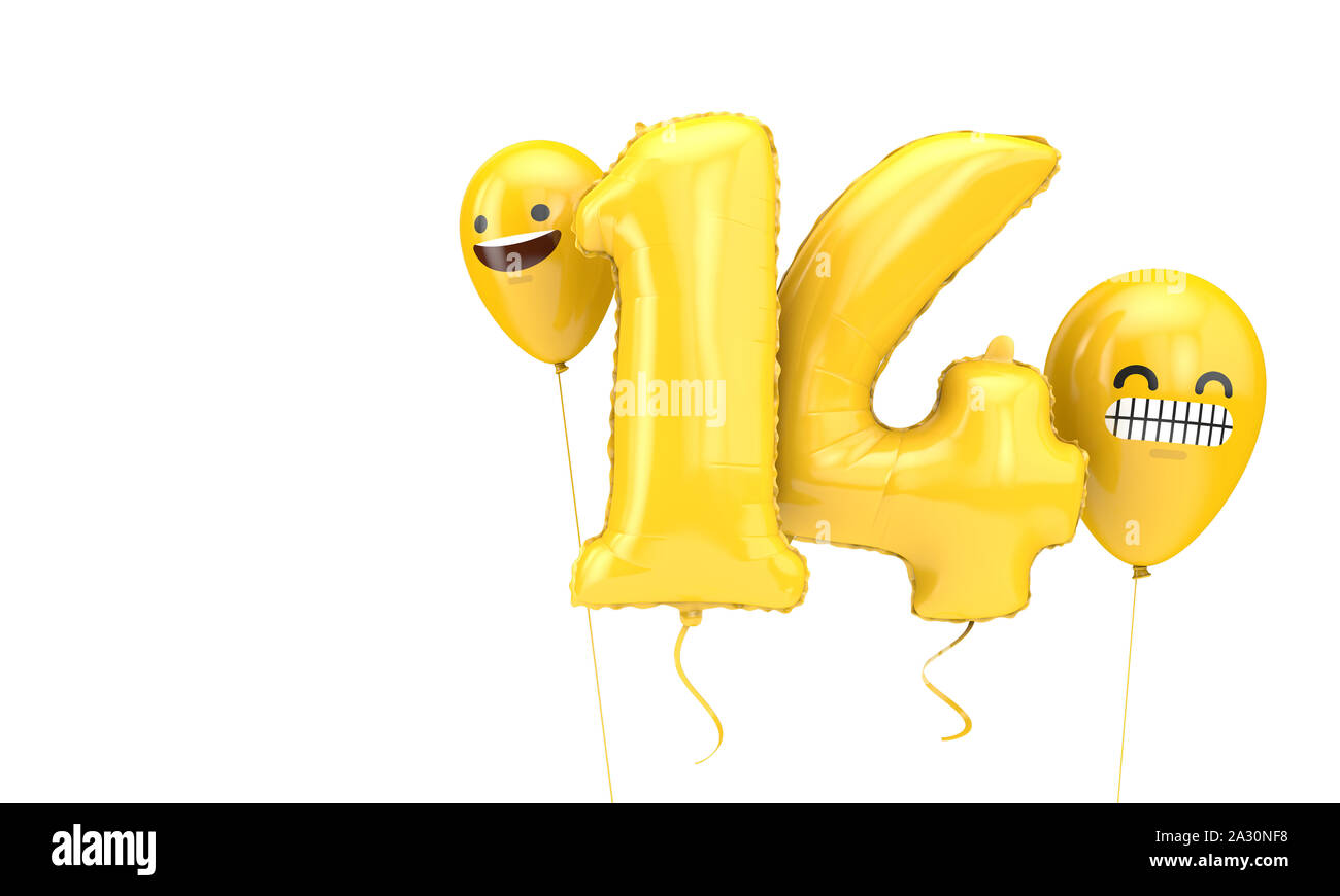 Number 14 birthday ballloon with emoji faces balloons. 3D Render Stock ...