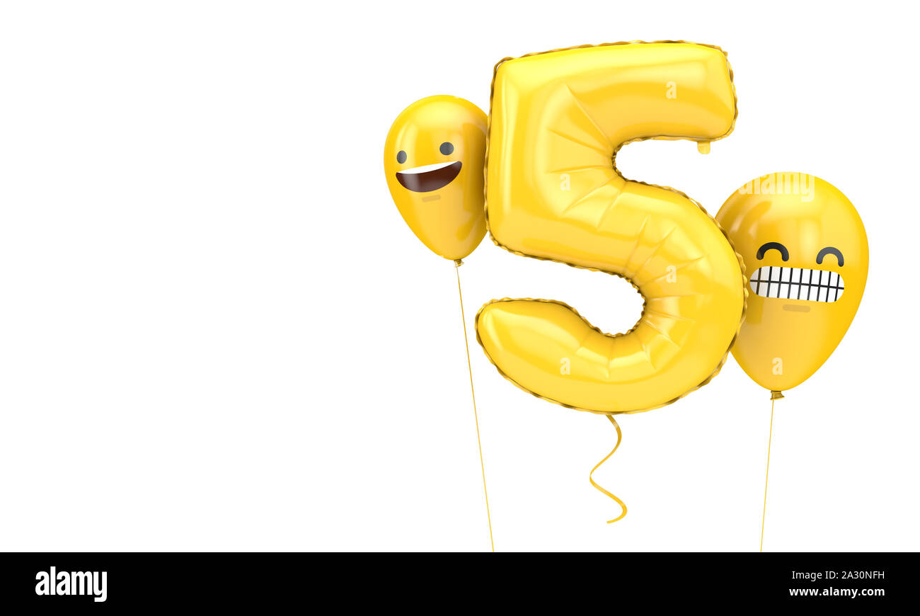 Number 5 birthday ballloon with emoji faces balloons. 3D Render Stock ...