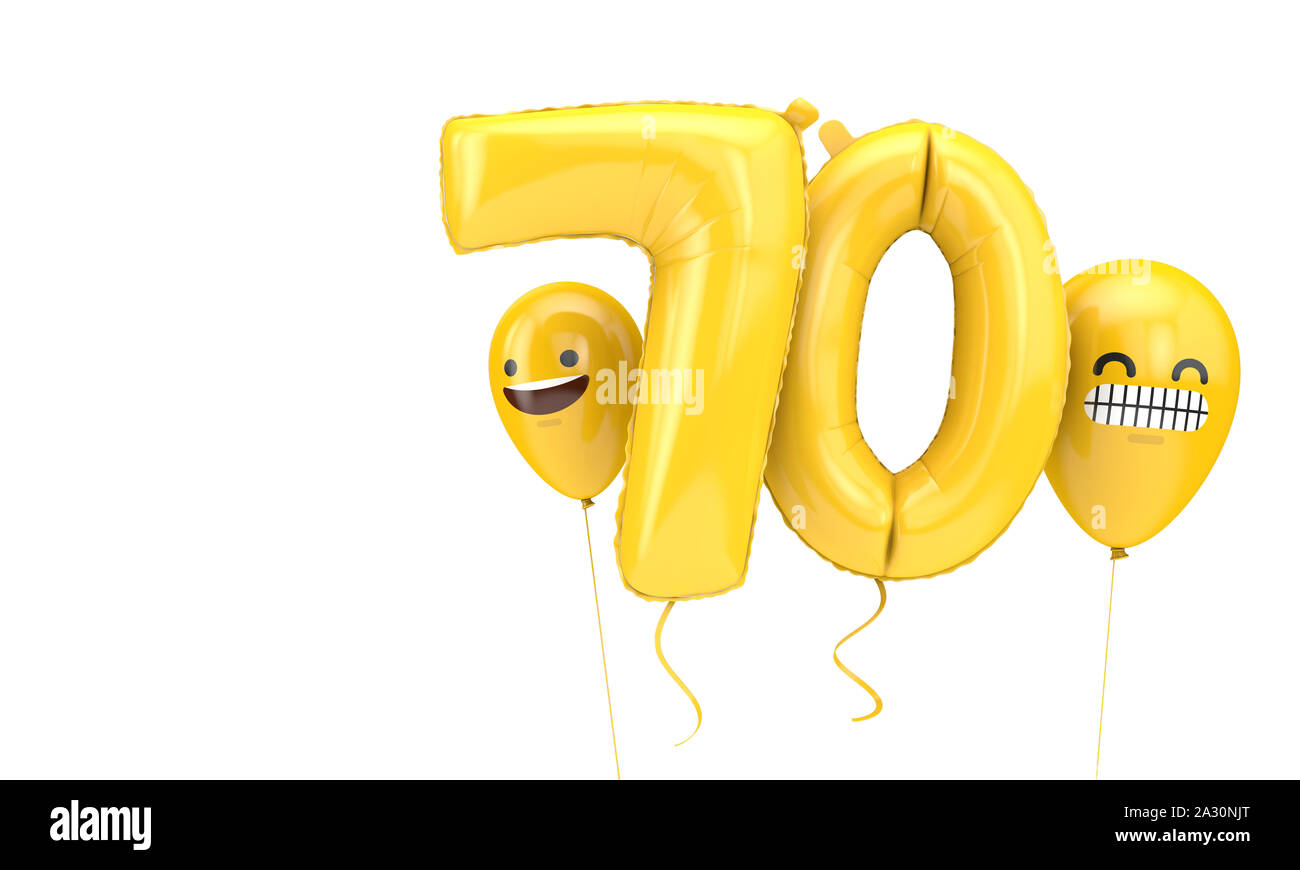 Number 70 birthday ballloon with emoji faces balloons. 3D Render Stock ...