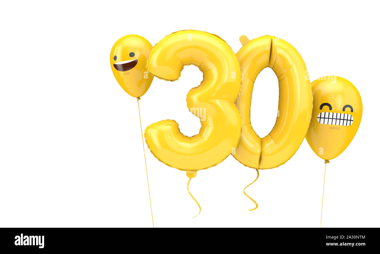 Number 30 birthday ballloon with emoji faces balloons. 3D Render Stock ...