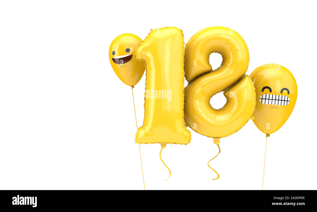 Number 18 birthday ballloon with emoji faces balloons. 3D Render Stock ...
