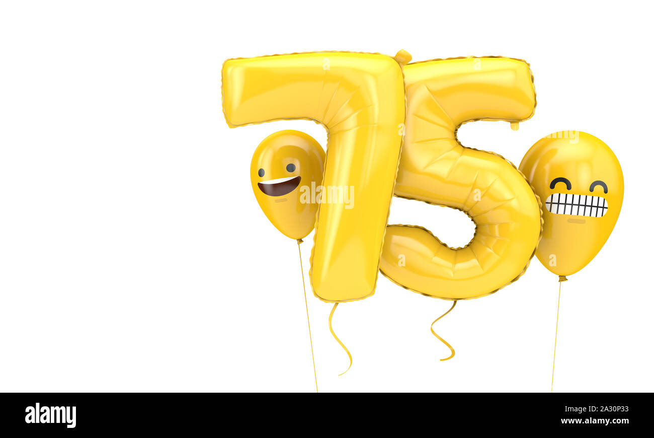 Number 75 birthday ballloon with emoji faces balloons. 3D Render Stock ...