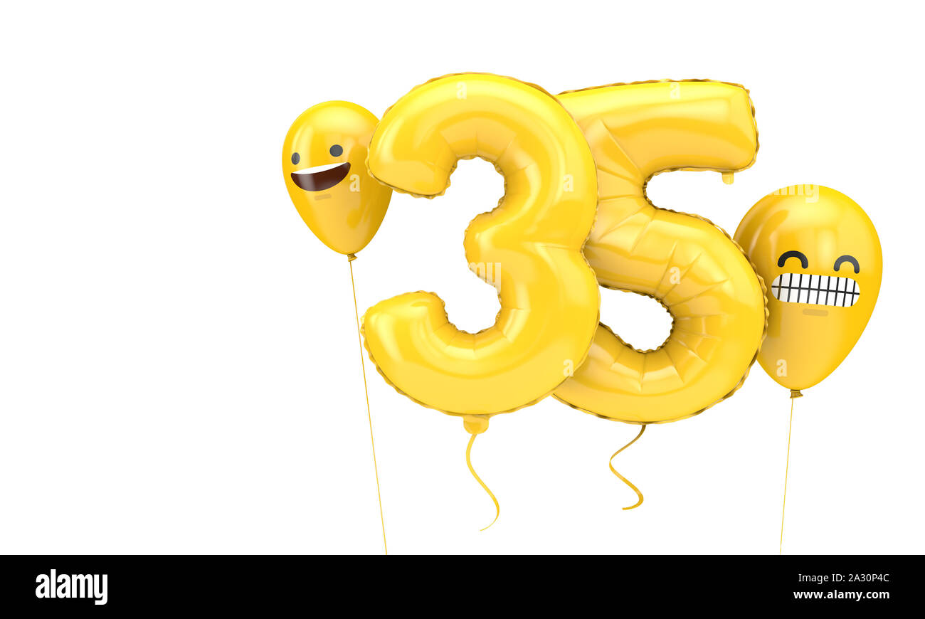 Number 35 birthday ballloon with emoji faces balloons. 3D Render Stock ...