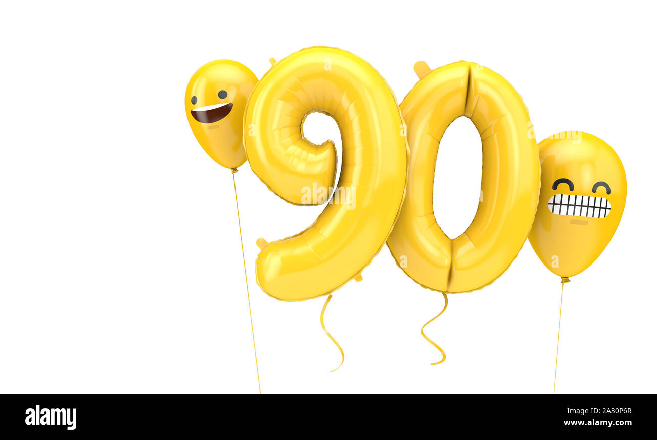 Number 90 birthday ballloon with emoji faces balloons. 3D Render Stock ...