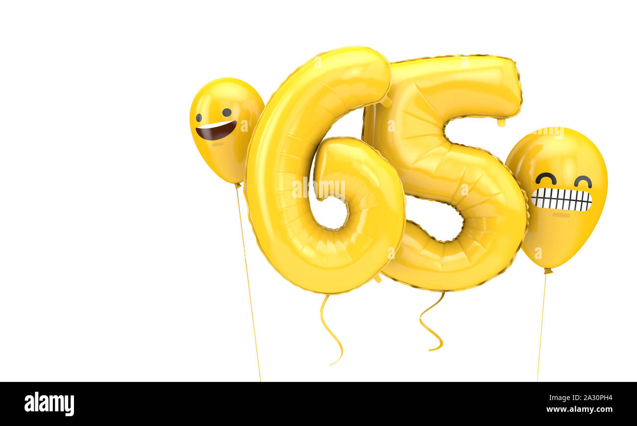 Number 65 birthday ballloon with emoji faces balloons. 3D Render Stock ...