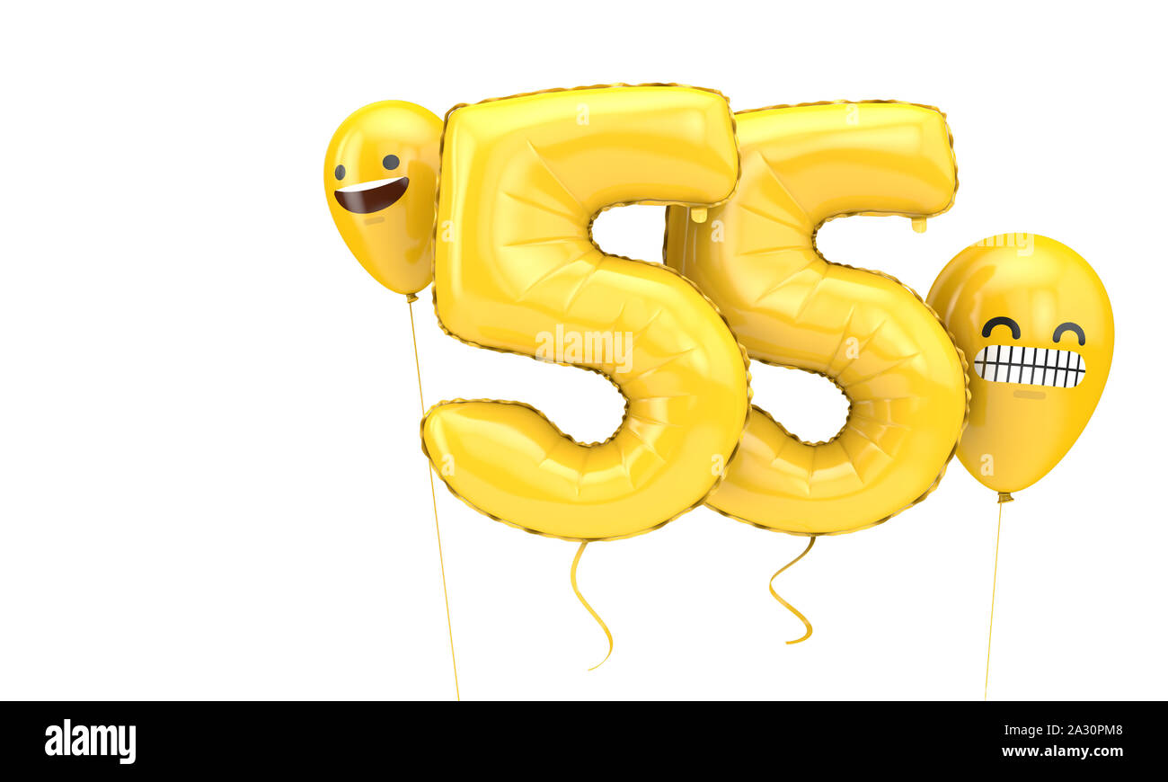 Number 55 birthday ballloon with emoji faces balloons. 3D Render Stock ...