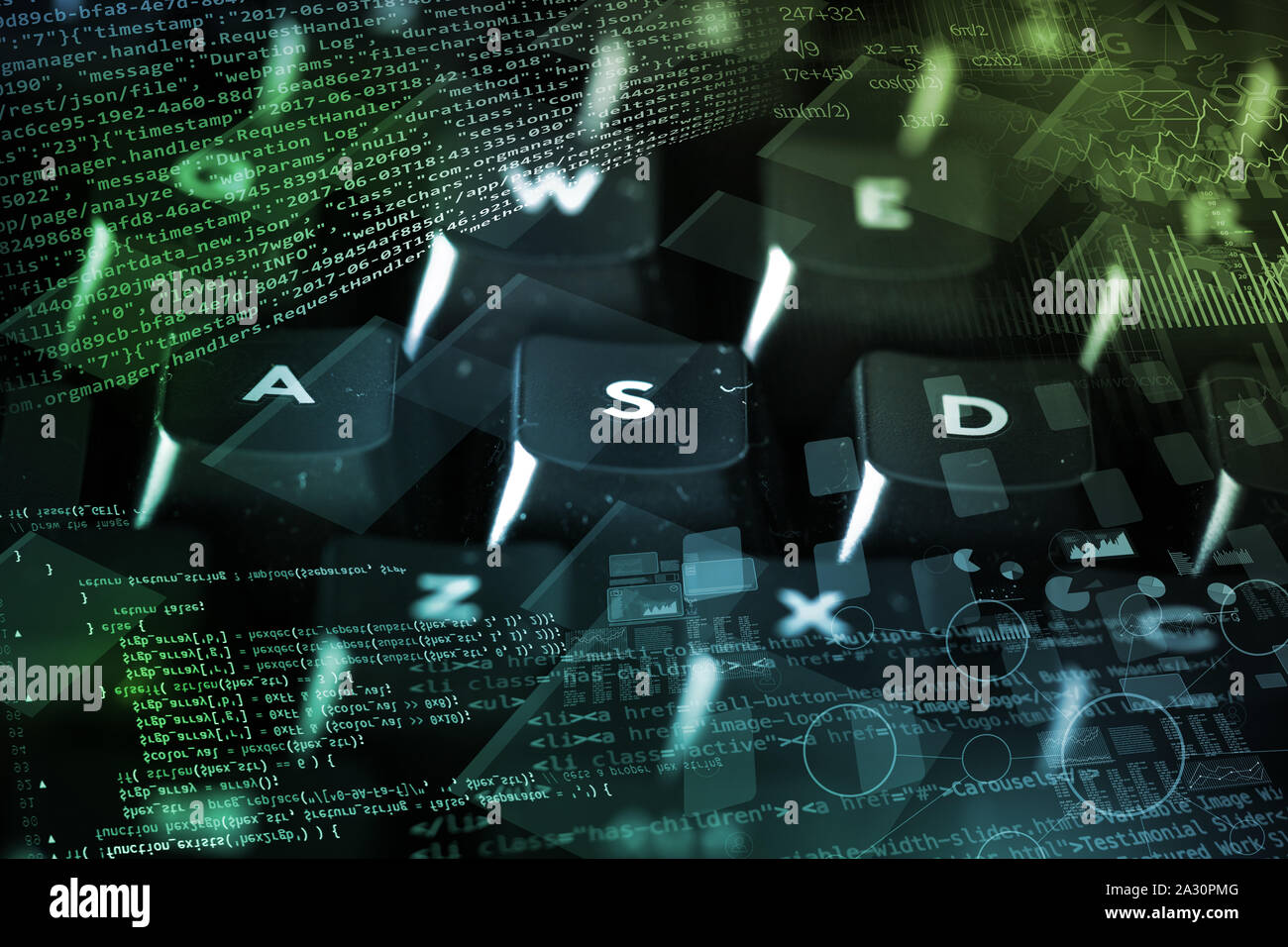 Close-up dark keyboard with coding and programing concept Stock Photo ...