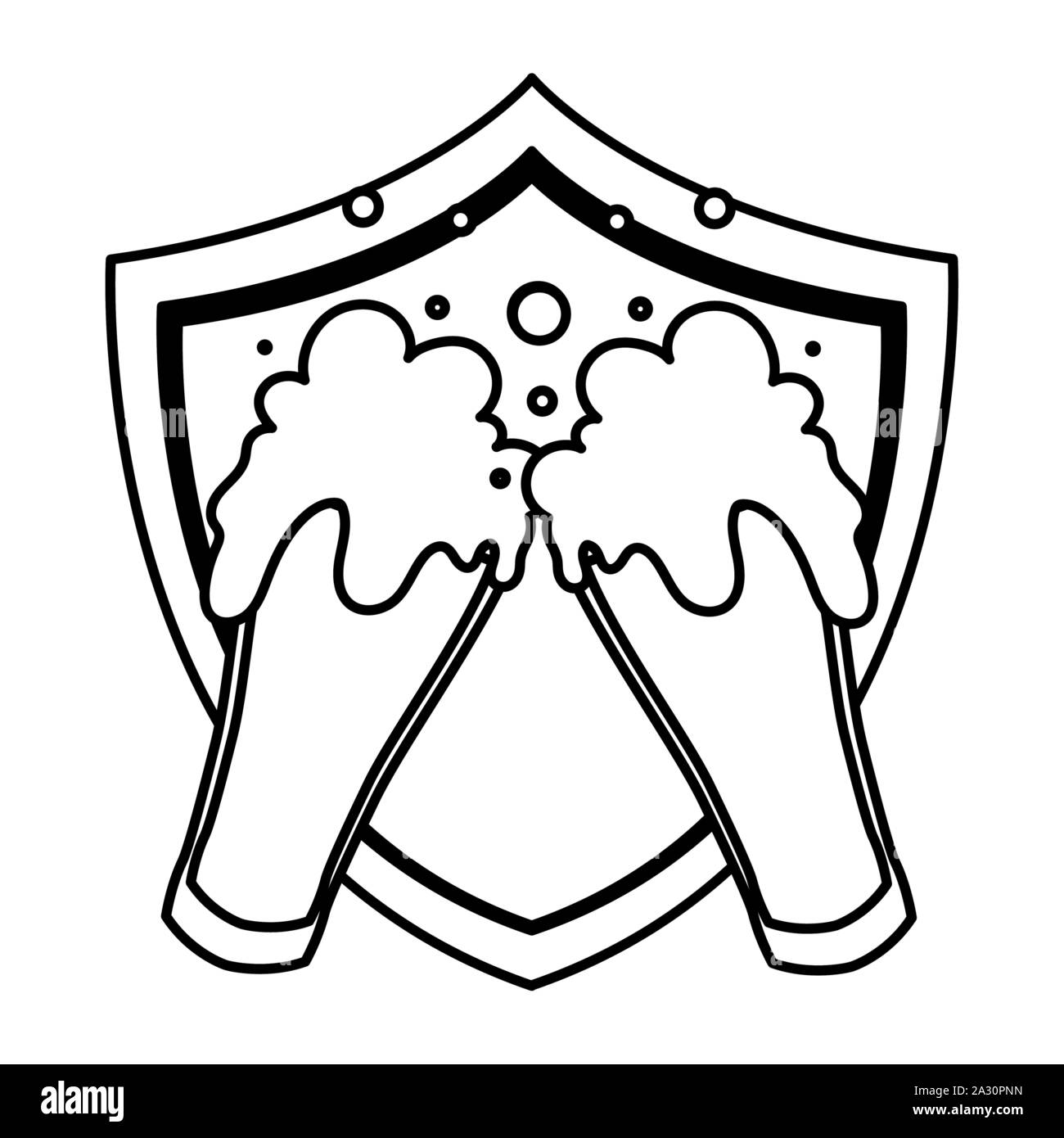 silhouette of mug with beer and shield in white background vector ...