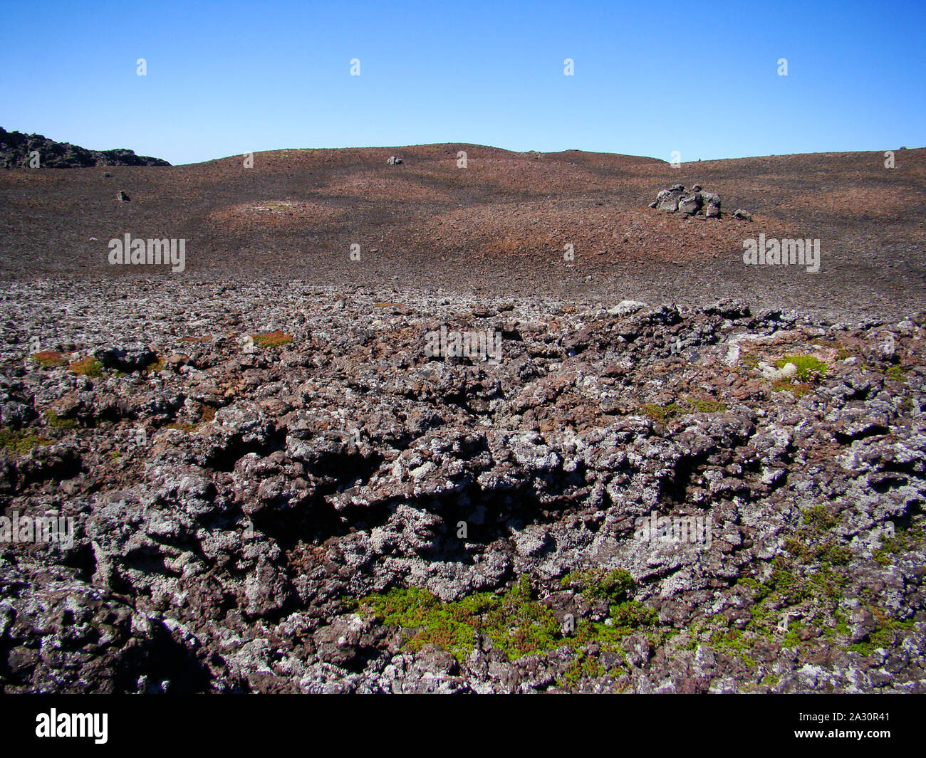 Lava fields at the summit of Pico volcano, in the Azores archipelago ...