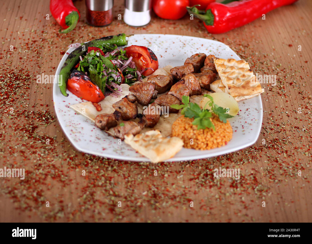 Double roast turkey with grits and fresh vegetables Stock Photo - Alamy