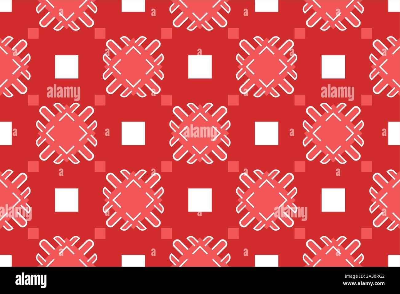 Vector seamless geometric pattern. Shaped white and red squares, lines ...