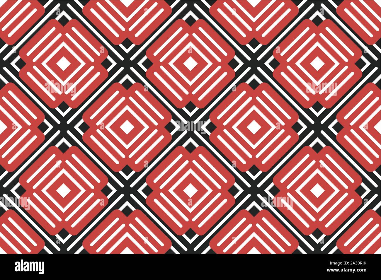 Vector seamless geometric pattern. White lines, red and black shapes ...