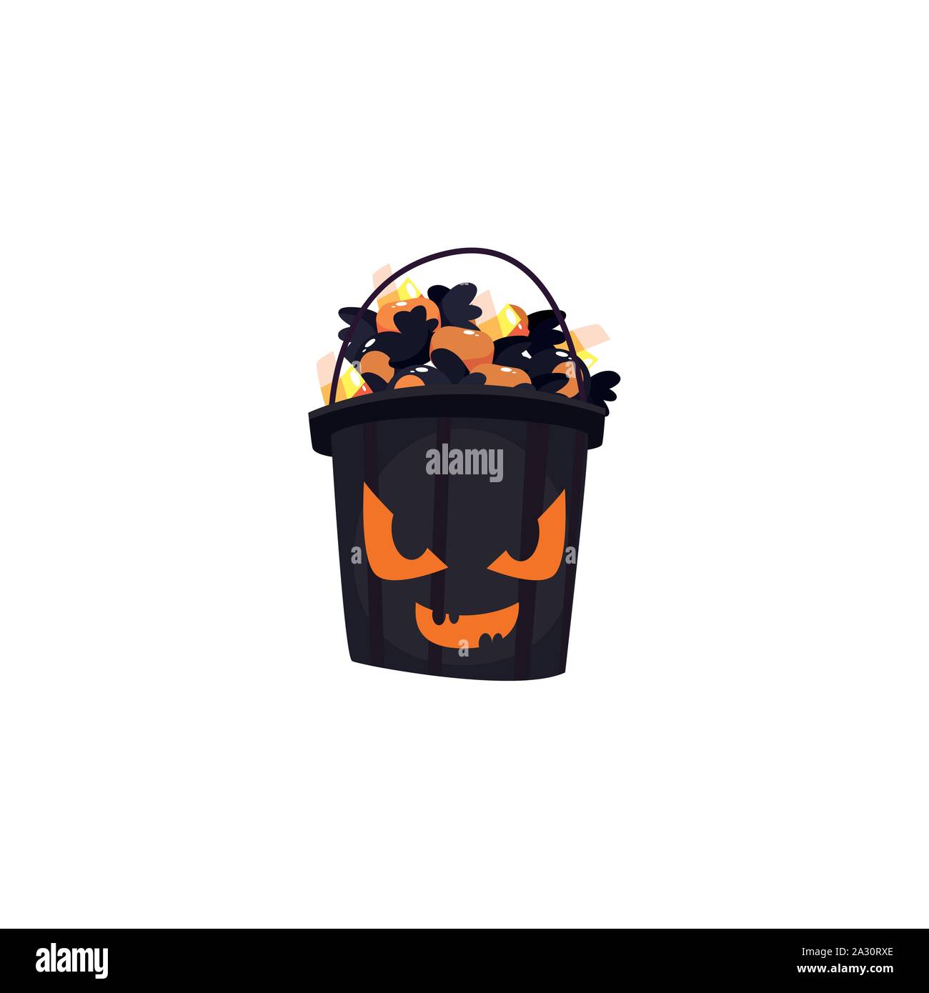 bucket with candies of halloween on white background vector ...