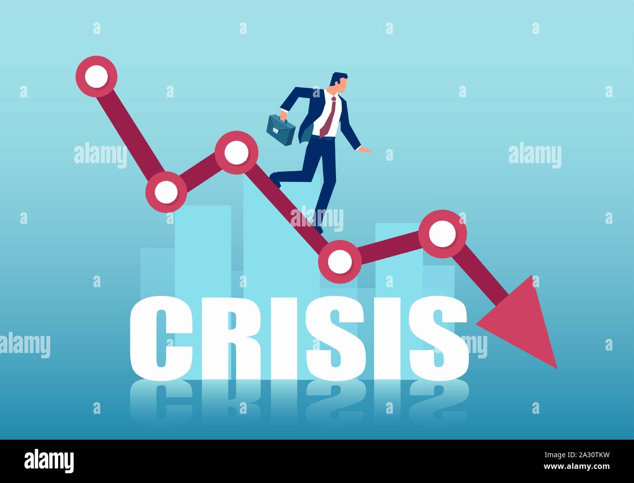 Vector of a businessman walking on a falling down diagram. Loss of ...