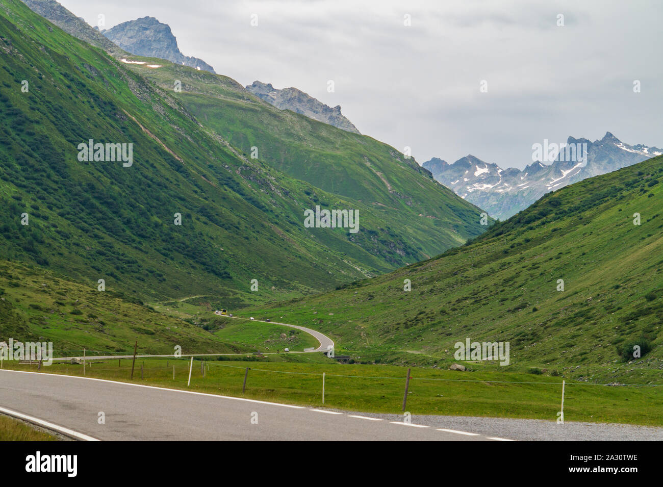 Scenic road Silvretta high Alpine route with green mountains, Austrian ...