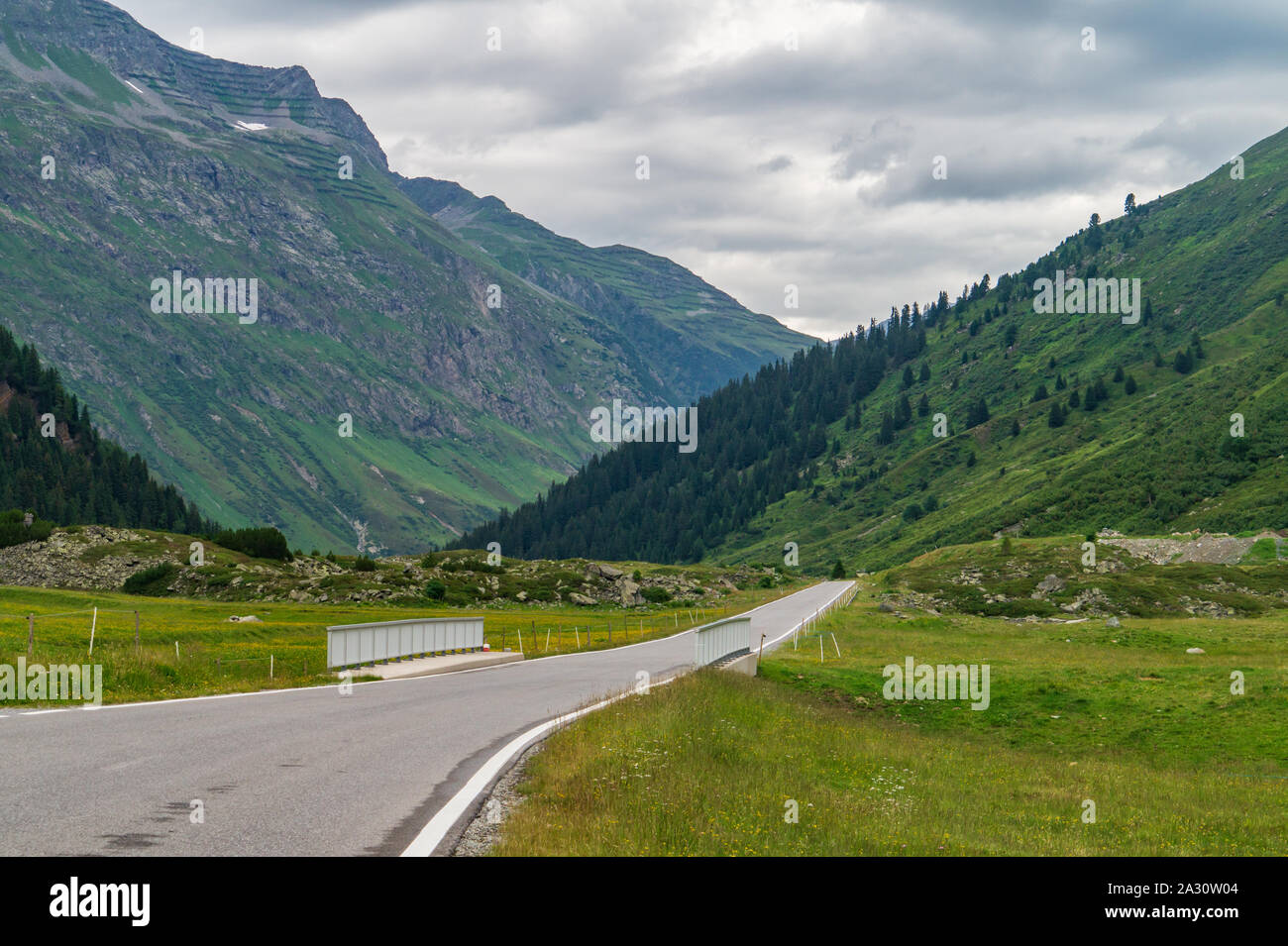 Scenic road Silvretta high Alpine route with green mountains, Austrian ...