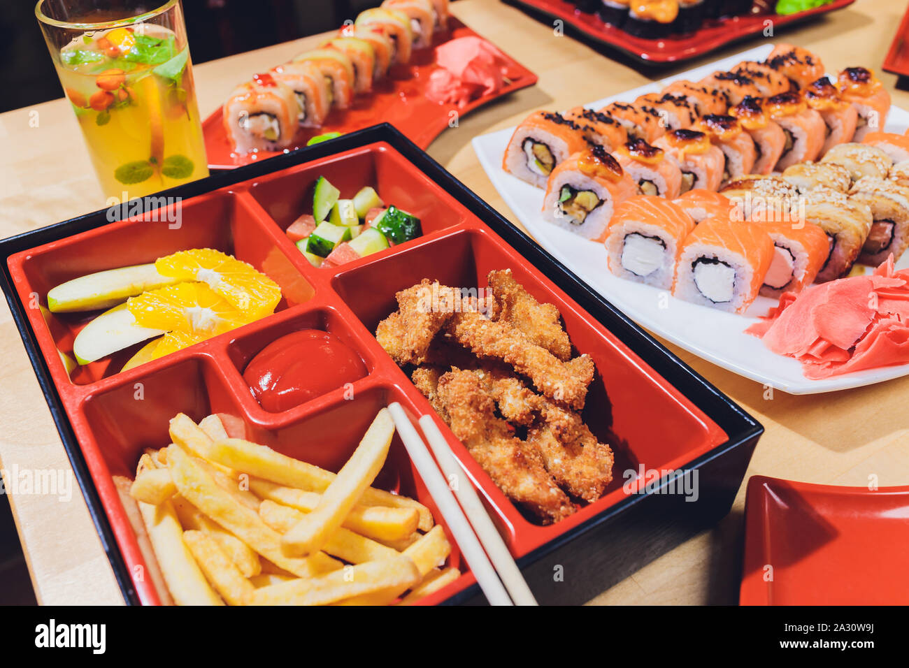 Japanese food mix on a restaurant table Stock Photo - Alamy