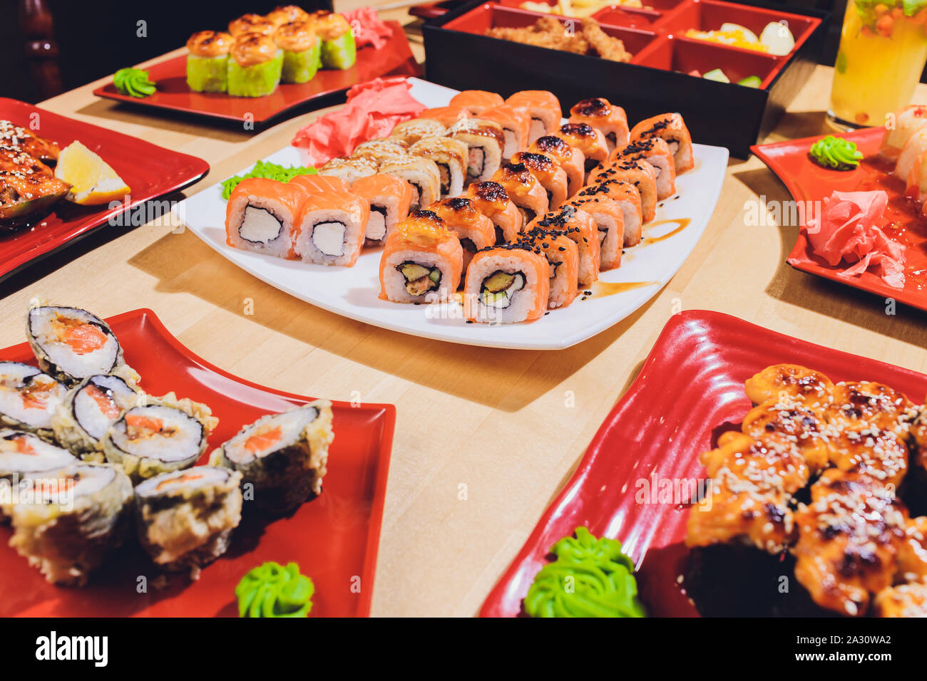 Japanese food mix on a restaurant table Stock Photo - Alamy