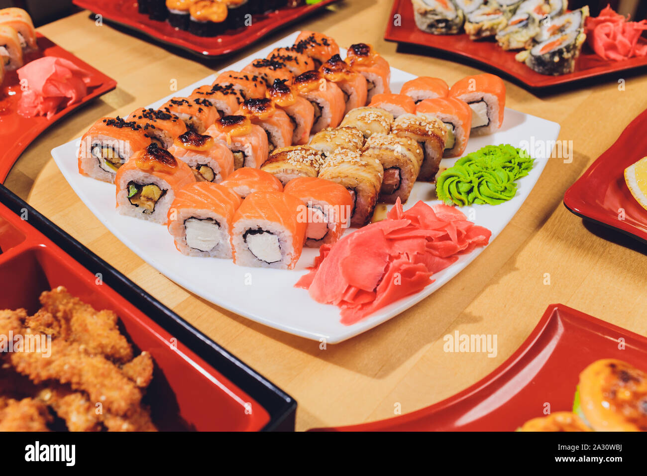 Japanese food mix on a restaurant table Stock Photo - Alamy