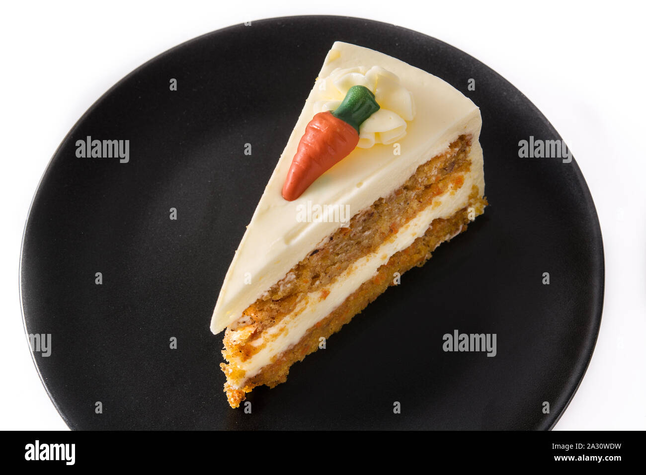 Sweet carrot cake slice on a plate isolated on white background Stock ...