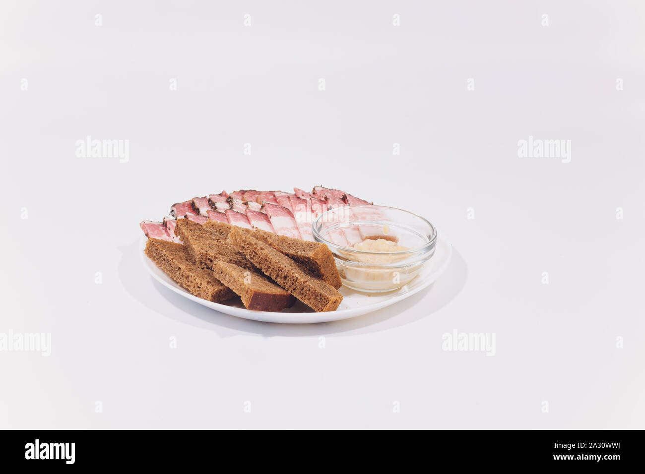 Sliced pork lard. Sliced bacon. Fat, tallow grease bacon isolate white ...