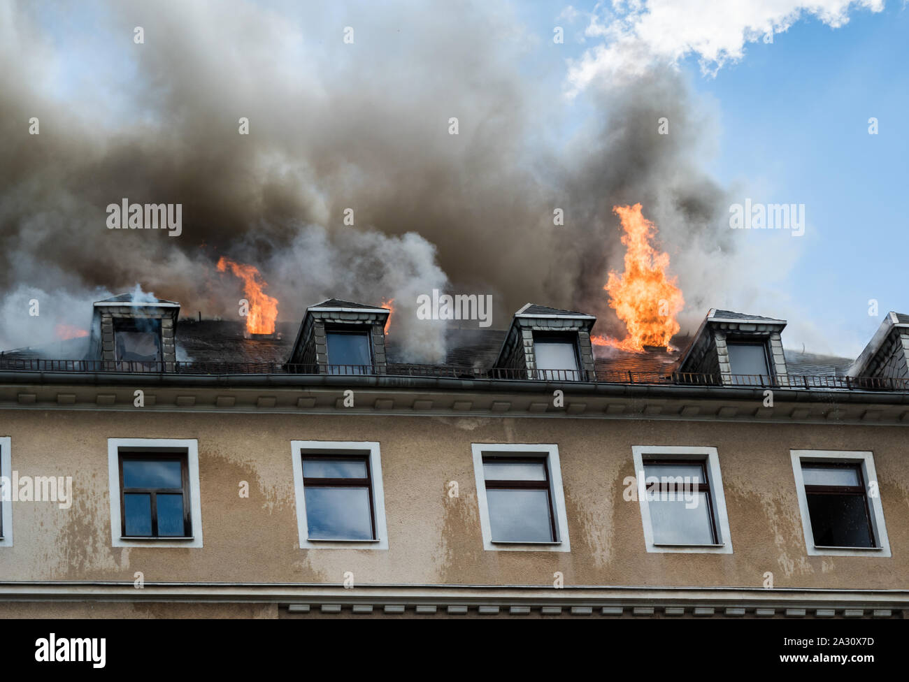 Roof truss fire of a house Stock Photo - Alamy