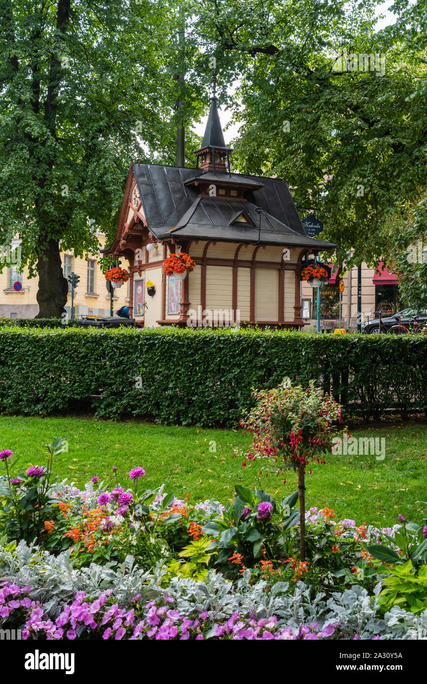 Flower gardens in a small park in downtown Helsinki, Finland Stock ...