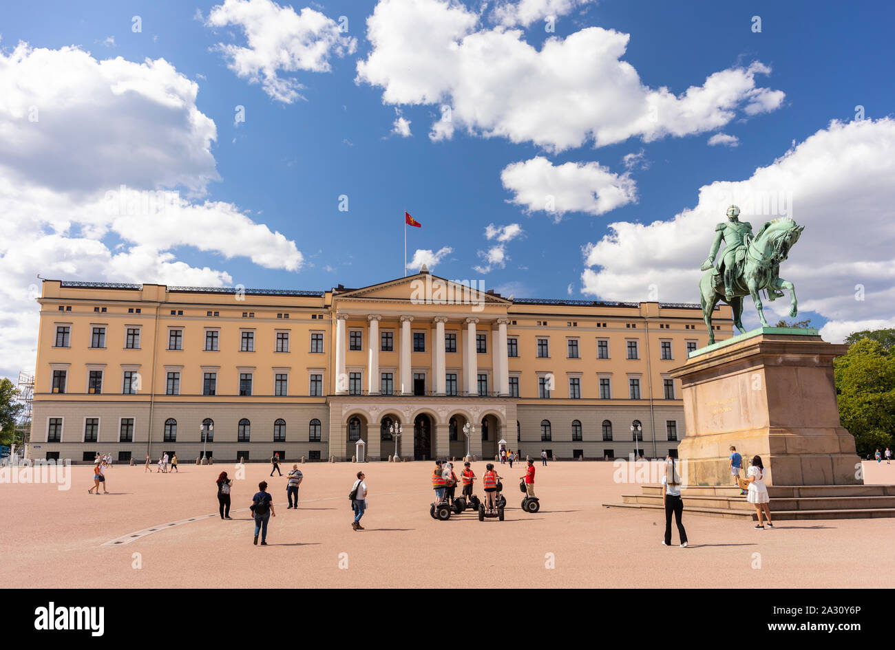 OSLO, NORWAY - Statue of King Charles John, right, on the Palace Square ...